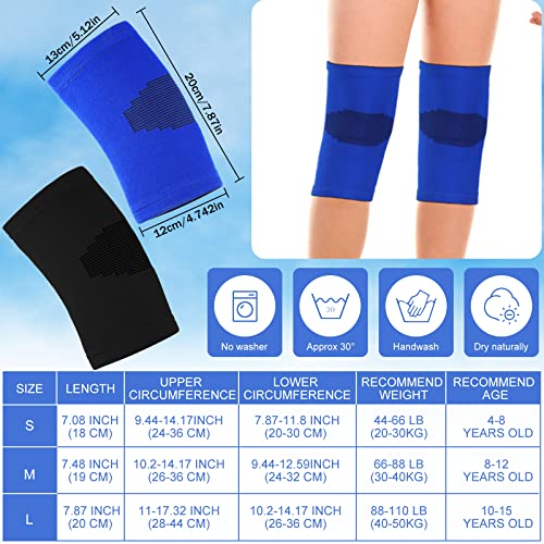 2 Pairs Kids Knee Sleeve Kids Knee Brace Children Knee Support Kids Knee Compression Sleeve Child Knee Pads for Basketball, Volleyball, Sports, Gymnastics, Black and Blue (Medium)