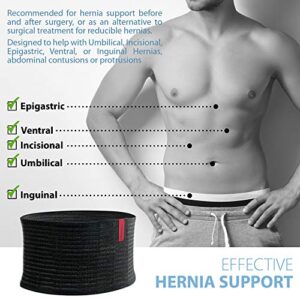 ORTONYX Premium Umbilical Hernia Belt for Men and Women / 6.25" Abdominal Binder with Hernia Support Pad - Navel Ventral Epigastric Incisional and Belly Button Hernias - Black OX5241-L/XL