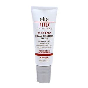 eltamd uv lip balm sunscreen for lips, spf 36 lip sunscreen with zinc oxide, moisturizing lip balm for dry cracked lips, water resistant spf lip balm, fragrance-free, 1 pack, 0.28 oz tube