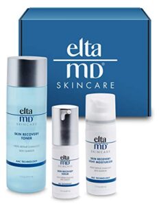 eltamd skin recovery system facial skin care set includes gentle essence toner, serum and light moisturizer, 3-piece set