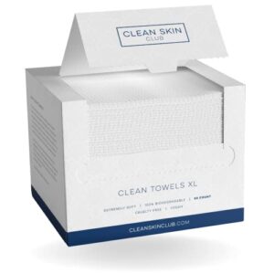 clean skin club clean towels xl, 100‪%‬ biobased dermatologist face towel, disposable face towelette, facial washcloth, makeup remover dry wipes, ultra soft, 50 count, 1 pack