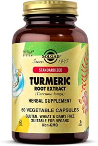 solgar standardized turmeric root extract 400 mg, 60 vegetable capsules – antioxidant support for brain, joint, & immune health – non-gmo, vegan, gluten free, dairy free, kosher – 60 servings