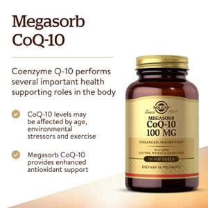 Solgar Megasorb CoQ-10 100 mg, 90 Softgels - Supports Heart Function & Healthy Aging - Coenzyme Q10 Supplement - Enhanced Absorption - Non-GMO, Gluten Free, Dairy Free - 90 Servings