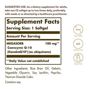 Solgar Megasorb CoQ-10 100 mg, 90 Softgels - Supports Heart Function & Healthy Aging - Coenzyme Q10 Supplement - Enhanced Absorption - Non-GMO, Gluten Free, Dairy Free - 90 Servings