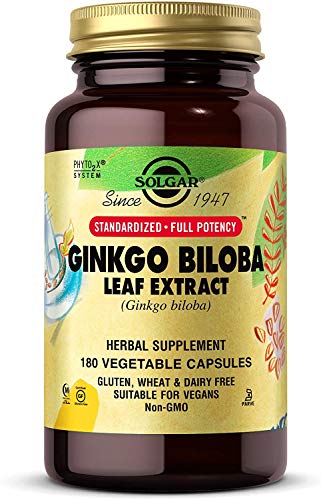 Solgar Ginkgo Biloba Leaf Extract, 180 Vegetable Capsules - Brain Health & Mental Alertness - Standardized Full Potency (SFP) - Non-GMO, Vegan, Gluten Free, Dairy Free, Kosher, Halal - 180 Servings