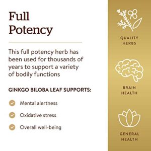 Solgar Ginkgo Biloba Leaf Extract, 180 Vegetable Capsules - Brain Health & Mental Alertness - Standardized Full Potency (SFP) - Non-GMO, Vegan, Gluten Free, Dairy Free, Kosher, Halal - 180 Servings