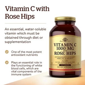 Solgar Vitamin C 1000 mg with Rose Hips, 250 Tablets - Antioxidant & Immune Support - Overall Health - Supports Healthy Skin & Joints - Non GMO, Vegan, Gluten Free, Dairy Free, Kosher - 250 Servings