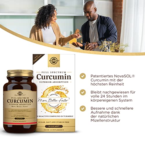 Solgar Full Spectrum Curcumin - 90 LiCaps - Superior Absorption - Brain, Joint & Immune Health - Non-GMO, Vegan, Gluten Free, Dairy Free - 90 Servings