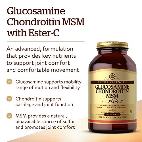 Solgar Extra Strength Glucosamine Chondroitin MSM w/ Ester-C, - Promotes Healthy Joints, Supports Comfortable Movement & Collagen Formation - 180 Count (Pack of 1)