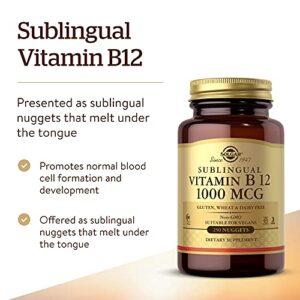 Solgar Vitamin B12 1000 mcg, 250 Nuggets - Supports Production of Energy, Red Blood Cells - Healthy Nervous System - Promotes Cardiovascular Health - Vitamin B - Non-GMO, Gluten Free - 250 Servings