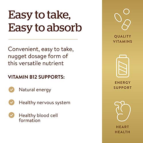 Solgar Vitamin B12 1000 mcg, 250 Nuggets - Supports Production of Energy, Red Blood Cells - Healthy Nervous System - Promotes Cardiovascular Health - Vitamin B - Non-GMO, Gluten Free - 250 Servings