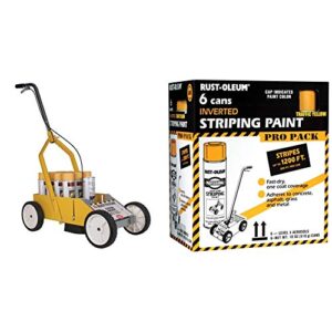 rust-oleum 2395000 high-performance striping line marking machine, 9″ x 27.5″, yellow & p2548849 professional striping spray paint contractor pack, 18 oz, yellow, 6 pack