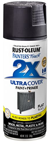 Rust-Oleum 7798830 Stops Rust Spray Paint, 12-Ounce, Semi Gloss Black & 249127 Painter's Touch 2X Ultra Cover, 12 Oz, Flat Black