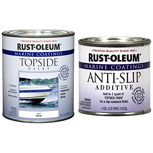 Rust-Oleum 206999 Marine Topside Paint, Gloss White, 1-Quart & 207009 Marine Anti-Slip Additive 1/2-Pint, 4 Ounce (Pack of 1), Clear, 11 Fl Oz