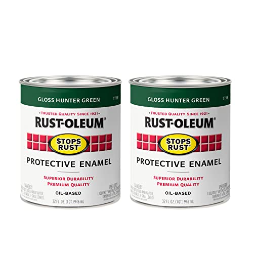 Rust-Oleum 7738502-2PK Stops Rust Brush On Paint, 1 Quarts (Pack of 2), Gloss Hunter Green, 2 Can