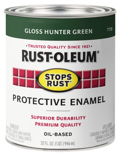 Rust-Oleum 7738502-2PK Stops Rust Brush On Paint, 1 Quarts (Pack of 2), Gloss Hunter Green, 2 Can