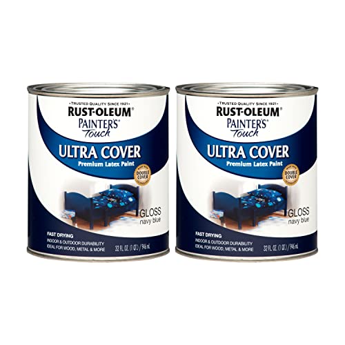 Rust-Oleum 1922502-2PK Painter's Touch Latex Paint, Quart, Gloss Navy Blue, 2 Pack