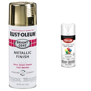 rust-oleum 7710830 stops rust bright coat metallic spray paint, 11 ounce (pack of 1), gold & krylon k05545007 colormaxx spray paint and primer for indoor/outdoor use, gloss white 12 oz (pack of 1)