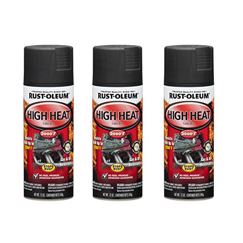 Rust-Oleum 248903-3PK High Heat Spray Paint, 12 oz, Flat Black, 3 Pack