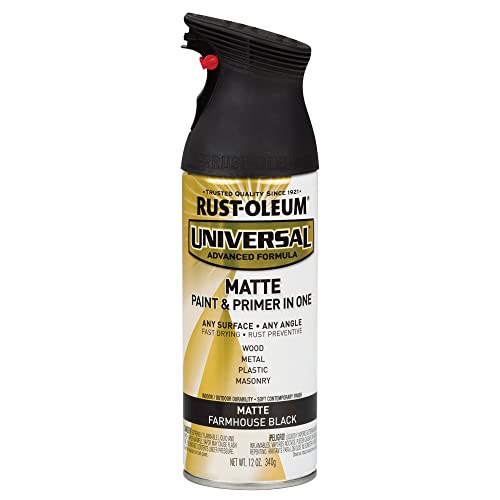 Rust-Oleum 330505 Universal All Surface Spray Paint, 12 oz, Matte Farmhouse Black & 249087 Painter's Touch 2X Ultra Cover, 12 Ounce (Pack of 1), Matte Clear, 12 Fl Oz