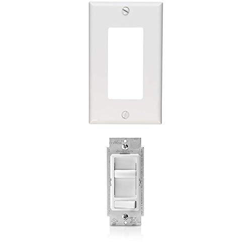 Leviton 122-80401-NW 1-Gang Decora/GFCI Device Wallplate with 6674-P0W SureSlide Universal 150-Watt LED and CFL/600-Watt Incandescent Dimmer, White