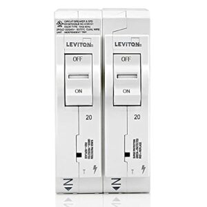 leviton lspd2-t surge protective device with two 20a 1-pole plug-on standard branch circuit breakers, thermal magnetic, 120/240 vac, white