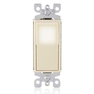 leviton l5613-2t 15 amp, 120/277 volt, decora led illuminated rocker 3-way ac quiet switch, residential grade, grounding, light almond