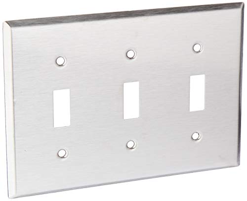 Leviton 84011 3-Gang Toggle Device Switch Wallplate, Standard Size, Device Mount, Stainless Steel, 10-Pack