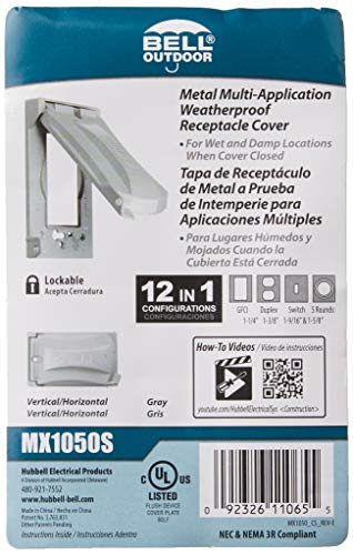 Leviton MS303-DS 30 Amp 600 Volt, Three-Pole, Black & Hubbell Bell MX1050S Single-Gang Weatherproof Heavy Duty Universal Flip Cover Gray Finish