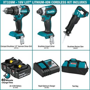 Makita XT328M 4.0 Ah 18V LXT Lithium-Ion Brushless Cordless Combo Kit, 3 Piece