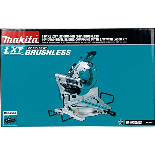 Makita XSL06PT 18V x2 LXT Lithium-Ion (36V) Brushless Cordless 10" Dual-Bevel Sliding Compound Miter Saw with Laser Kit (5.0Ah)