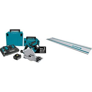 makita xps01ptj 18-volt x2 lxt lithium-ion (36v) brushless cordless 6-1/2 inch plunge circular saw kit (5.0ah) with 199140-0 39 inch guide rail