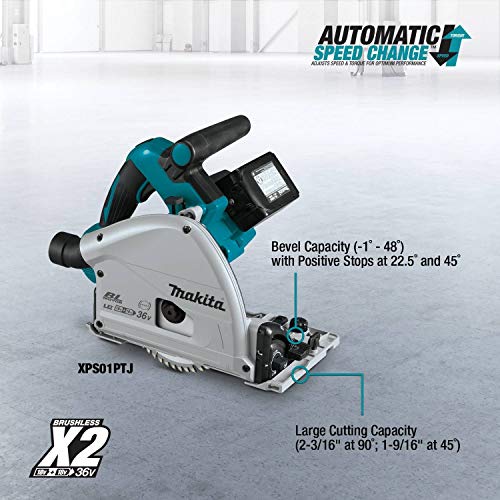 Makita XPS01PTJ 18-Volt X2 LXT Lithium-Ion (36V) Brushless Cordless 6-1/2 inch Plunge Circular Saw Kit (5.0Ah) with 199140-0 39 inch Guide Rail