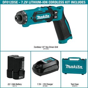 Makita DF012DSE 7.2V Lithium-Ion Cordless 1/4" Hex Driver-Drill Kit with Auto-Stop Clutch