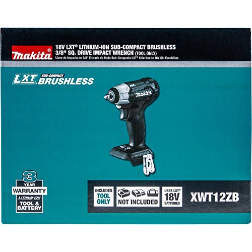 Makita XWT12ZB 18V LXT Lithium-Ion Sub-Compact Brushless Cordless 3/8" Sq. Drive Impact Wrench, Tool Only