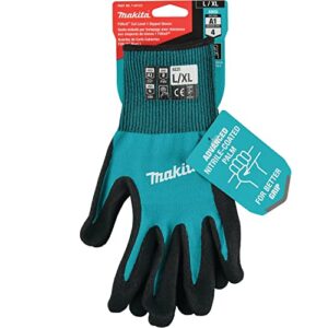 Makita Unisex FitknitÂ™ Makita T 04123 FitKnit Cut Level 1 Nitrile Coated Dipped Gloves Large X Large , Teal/Black, Large X-Large US