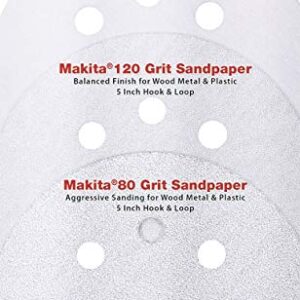 Makita 30 Piece - Multi Grit Sanding Disc Set For 5" Random Orbit Sanders - For Wood, Metal & Plastic - 80, 120 & 240 Grit | 8 Hole Hook-And-Loop Sandpaper