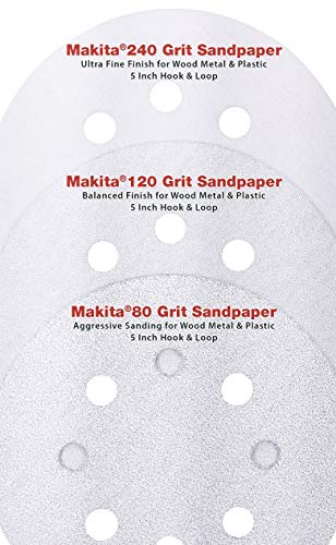 Makita 30 Piece - Multi Grit Sanding Disc Set For 5" Random Orbit Sanders - For Wood, Metal & Plastic - 80, 120 & 240 Grit | 8 Hole Hook-And-Loop Sandpaper