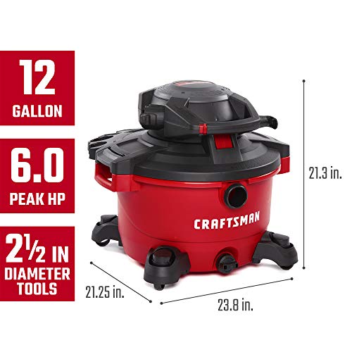 CRAFTSMAN CMXEVBE17606 12 Gallon 6 Peak HP Wet/Dry Vac with Detachable Leaf Blower, Portable Shop Vacuum with Attachments