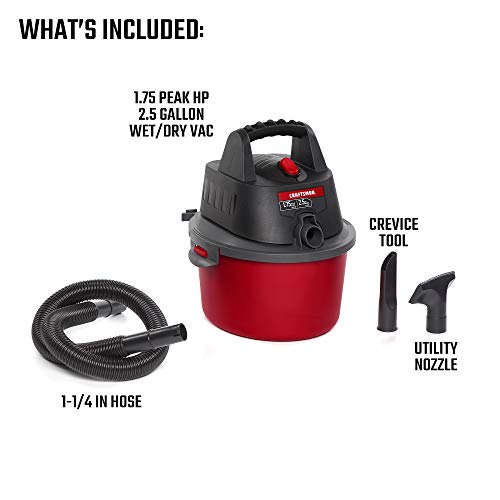 CRAFTSMAN CMXEVBE17250 2.5 Gallon 1.75 Peak HP Wet/Dry Vac, Portable Shop Vacuum with Attachments