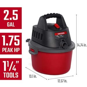 CRAFTSMAN CMXEVBE17250 2.5 Gallon 1.75 Peak HP Wet/Dry Vac, Portable Shop Vacuum with Attachments