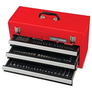 craftsman mechanic tool set, 215 piece, hand box set in metal, 3 drawers, red (cmmt45303)