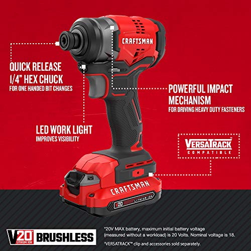 CRAFTSMAN 20V MAX* Impact Driver Kit, Cordless, Brushless (CMCF810C1)