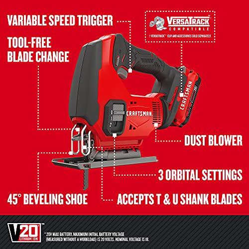 CRAFTSMAN V20* Cordless Jig Saw Kit (CMCS600D1)