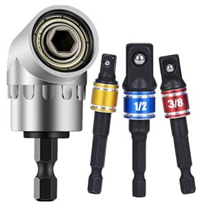 impact grade driver sockets adapter extension set drill bit + right angle driver, 3pcs 1/4 3/8 1/2″ universal socket adapter set, 105 degree right angle screwdriver set drill hex bit socket adapter