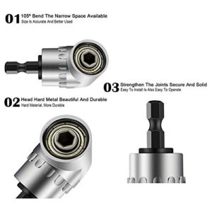 Impact Grade Driver Sockets Adapter Extension Set Drill Bit + Right Angle Driver, 3Pcs 1/4 3/8 1/2" Universal Socket Adapter Set, 105 Degree Right Angle Screwdriver set Drill Hex Bit Socket Adapter