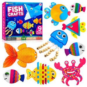 arts and crafts for kids ages 3-5, craft your own fish characters kit includes supplies & instruction, great craft project for toddlers.