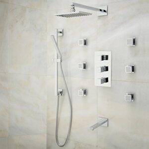 Signature Hardware 925939 Onassis Thermostatic Shower System with Shower Head, Hand Shower, Slide Bar, Bodysprays, Shower Arm, Hose and Valve Trim - Valve Included