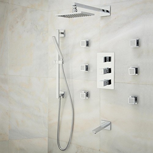 Signature Hardware 925939 Onassis Thermostatic Shower System with Shower Head, Hand Shower, Slide Bar, Bodysprays, Shower Arm, Hose and Valve Trim - Valve Included