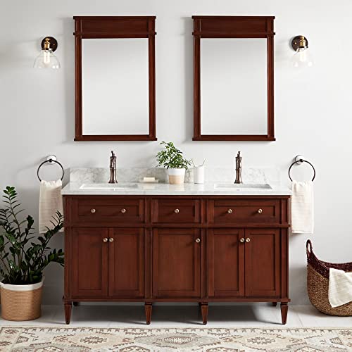 Signature Hardware 953347-60-RUMB-1 Elmdale 60" Free Standing Double Vanity Cabinet Set with Mahogany Cabinet, Vanity Top and Rectangular Undermount Sinks - Single Faucet Hole